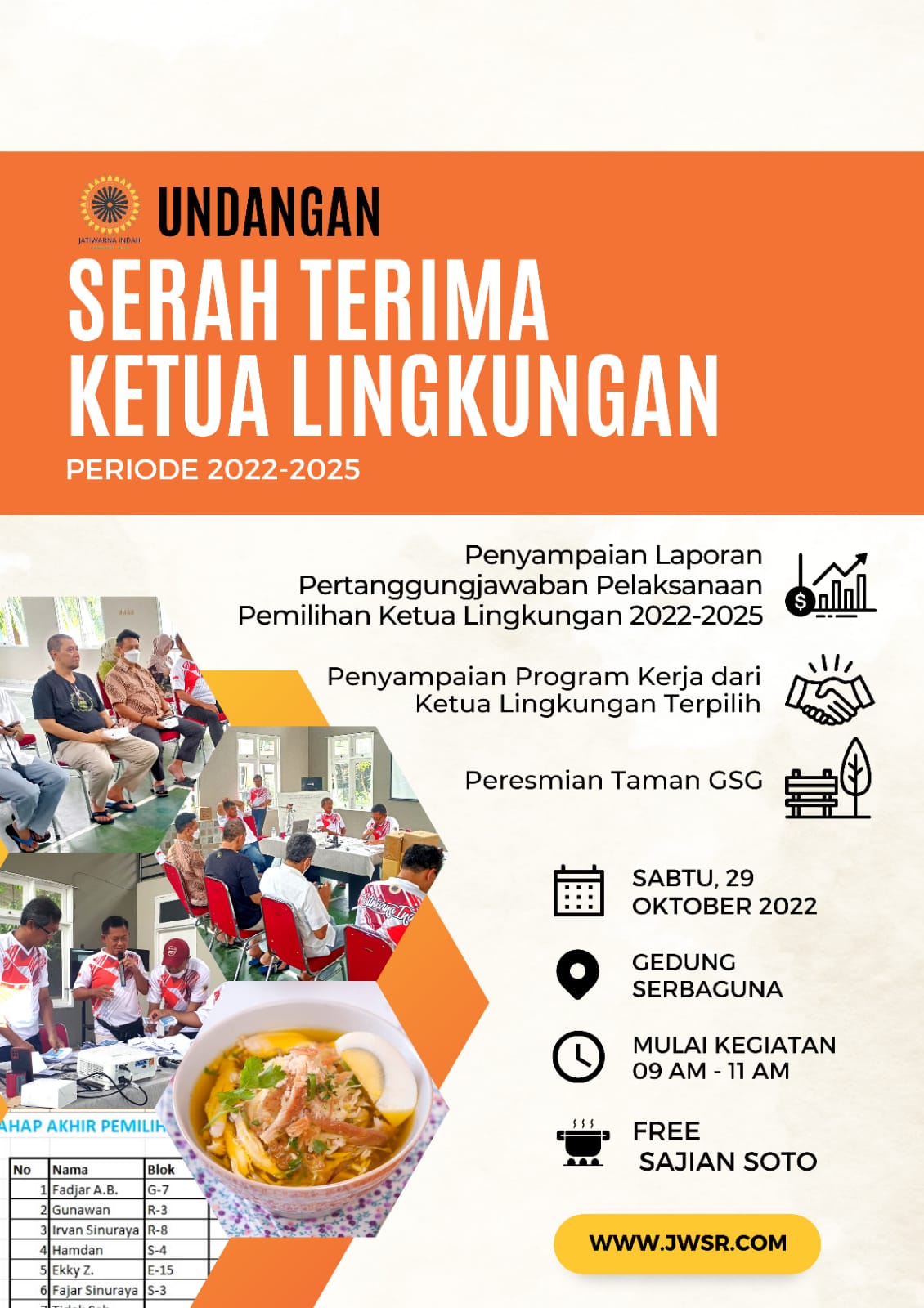 Undangan Serah Terima Jabatan Ketua Lingkungan - Jatiwarna Indah